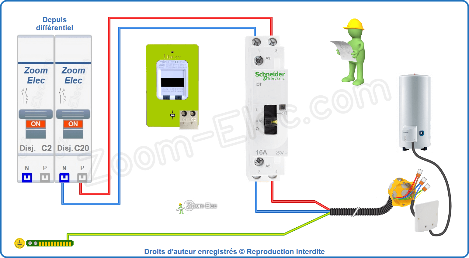 Comment brancher un contacteur jour nuit Schneider iCT Acti9 A9C23712