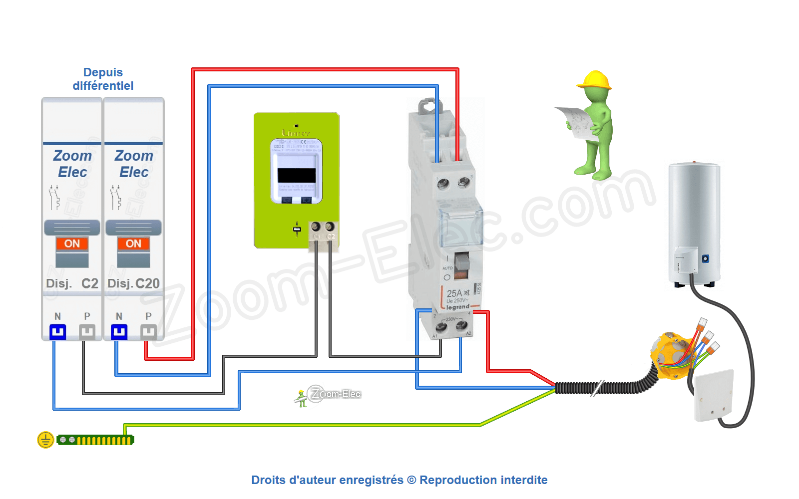 Comment brancher un contacteur jour nuit Legrand 412501