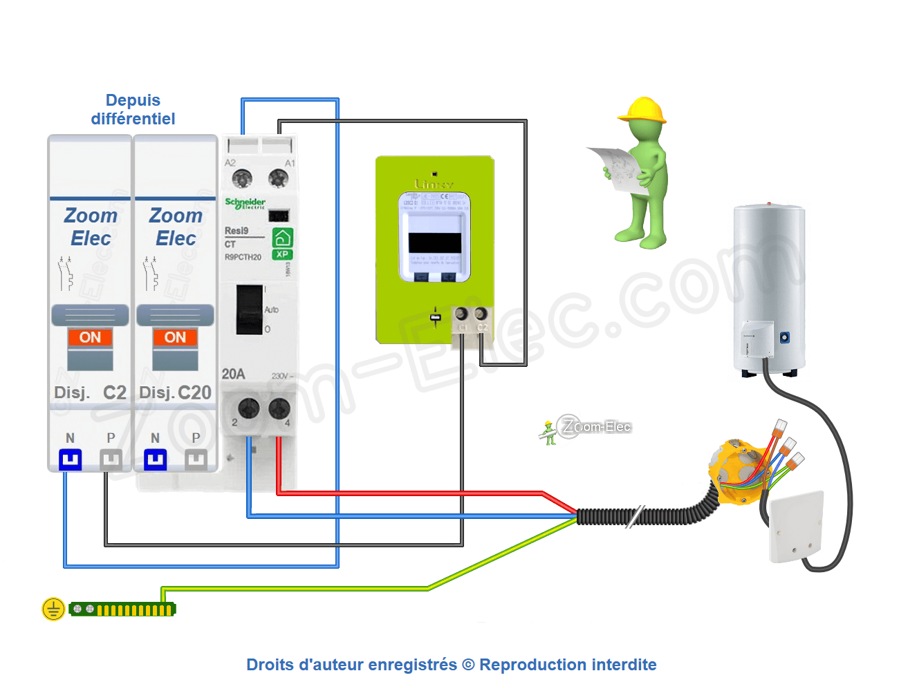 Comment brancher un contacteur jour nuit Schneider Resi9 R9PTCH20