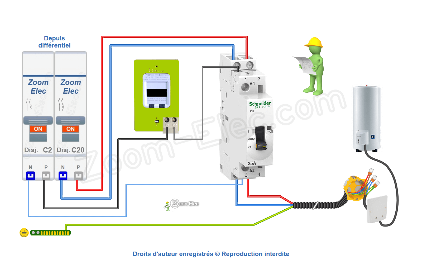 Comment brancher un contacteur jour nuit Schneider iCT Acti9 A9C25732