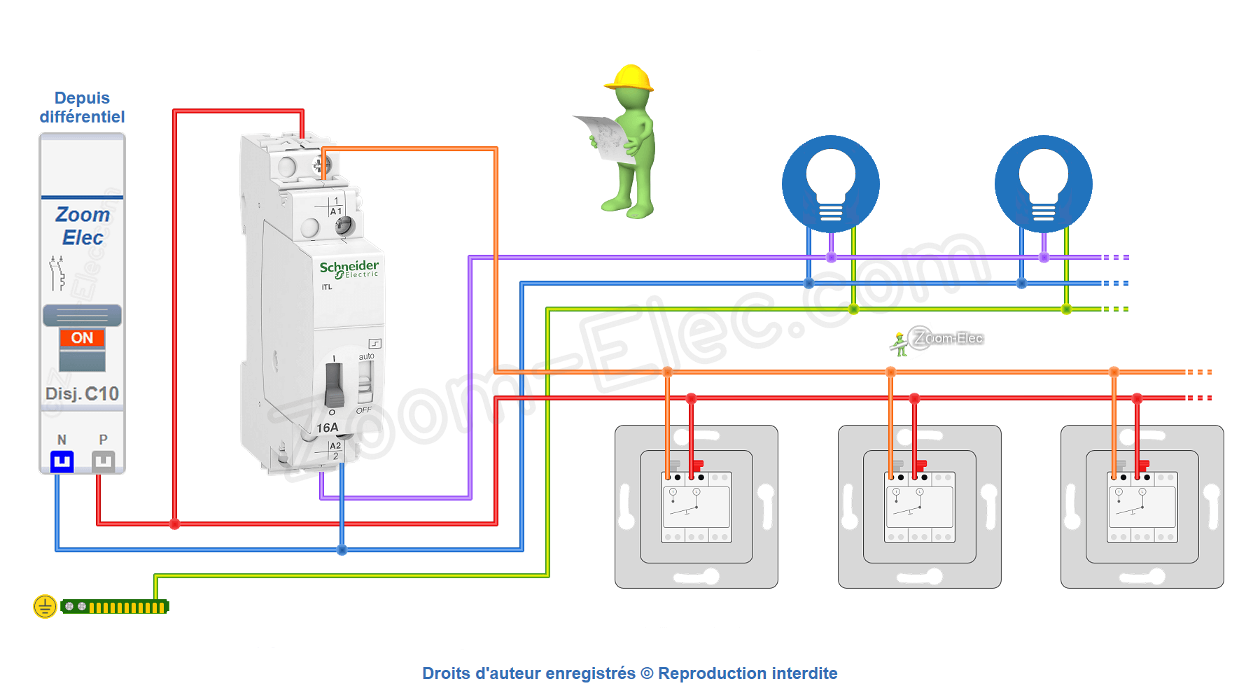 Comment brancher un télérupteur Schneider Acti9 iTL A9C30811
