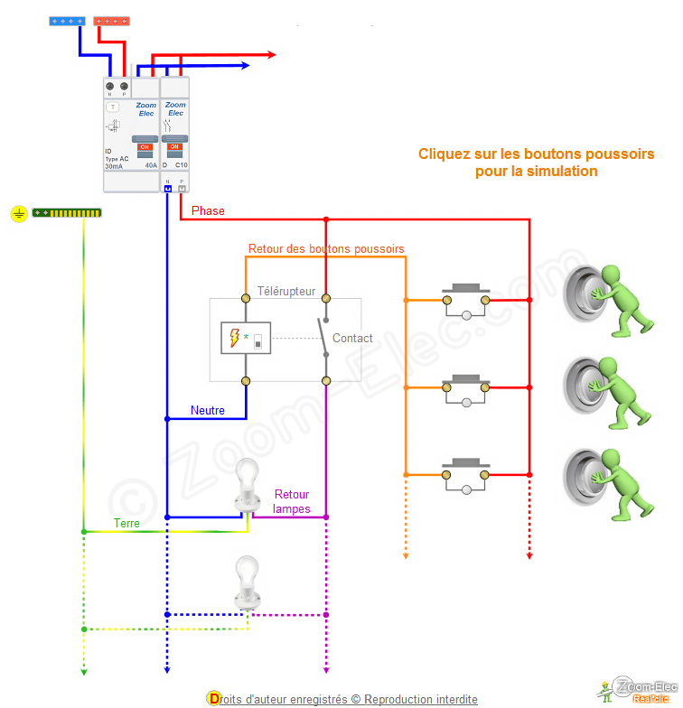 Schéma et branchement d'un bouton poussoir lumineux sans neutre