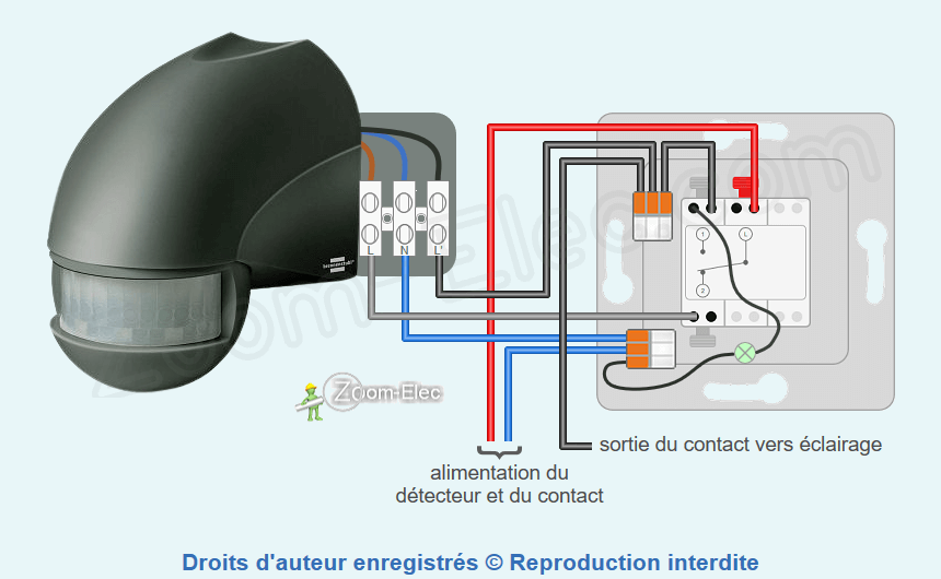 Installation et branchement d'un détecteur de mouvement avec interrupteur