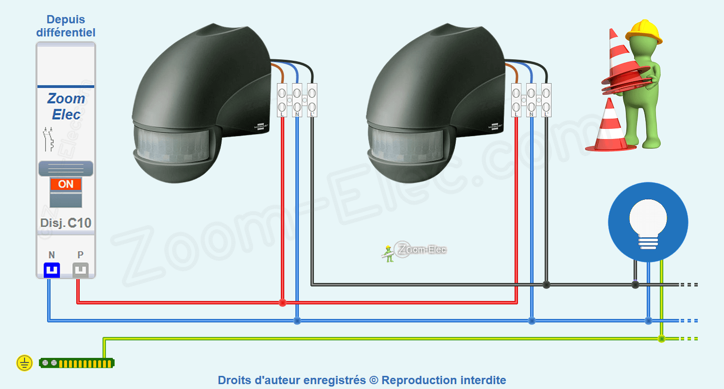 Installation et branchement de 2 détecteurs de mouvement